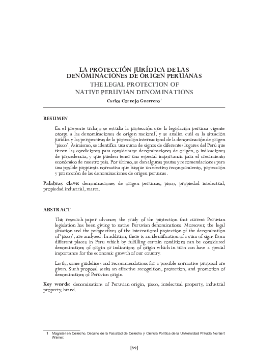 (PDF) La protección jurídica de las denominaciones de origen peruanas