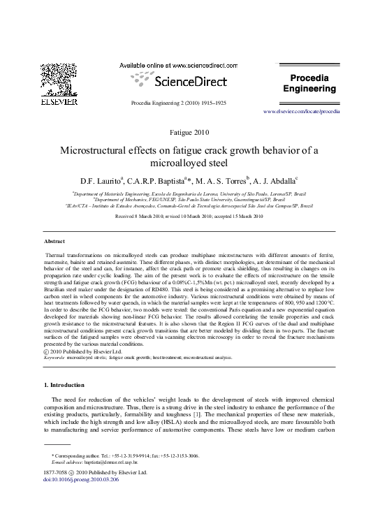 (PDF) Microstructural effects on fatigue crack growth behavior of a microalloyed steel