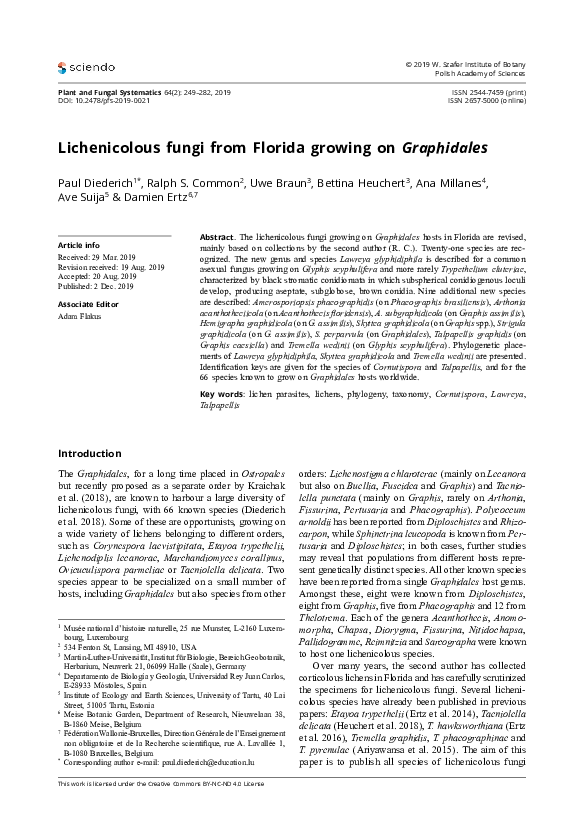 (PDF) Lichenicolous fungi from Florida growing on Graphidales