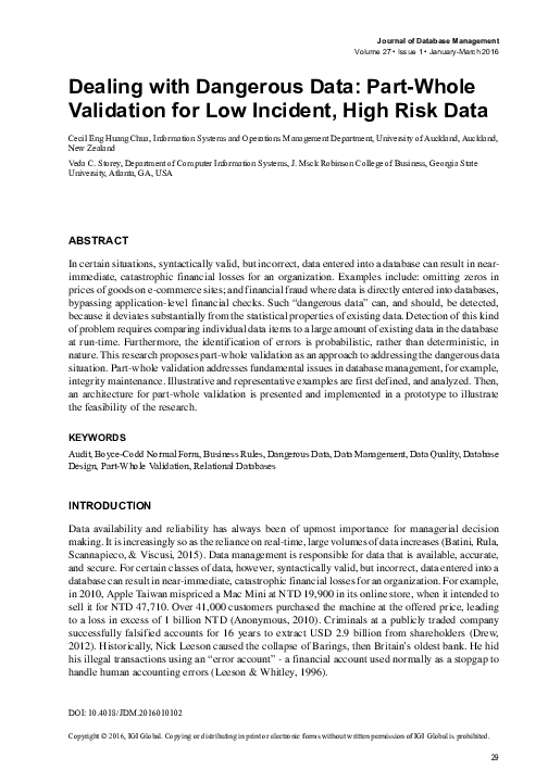 (PDF) Dealing with Dangerous Data: Part-Whole Validation for Low ...