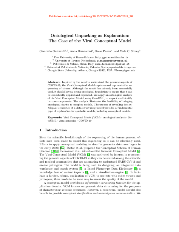 (PDF) Ontological Unpacking as Explanation: The Case of the Viral Conceptual Model