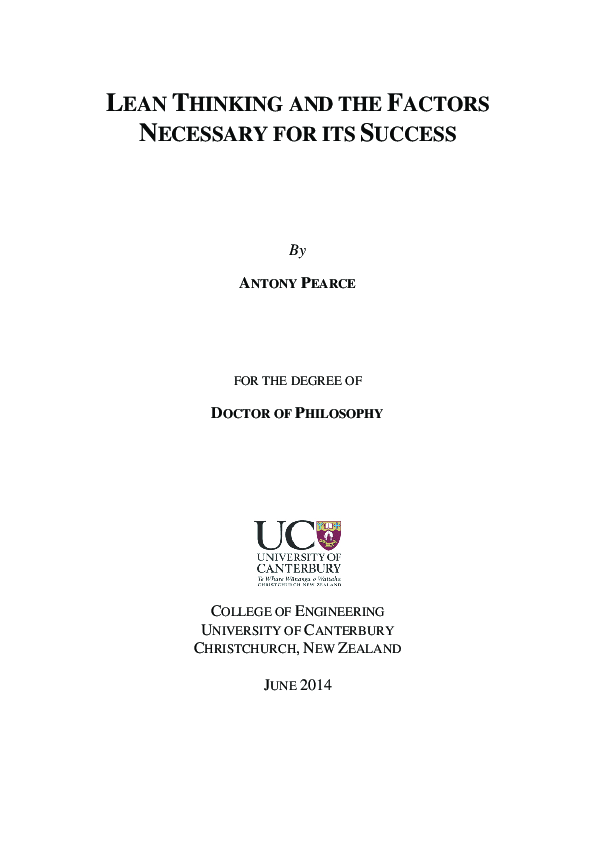(PDF) Lean thinking and the factors necessary for its success