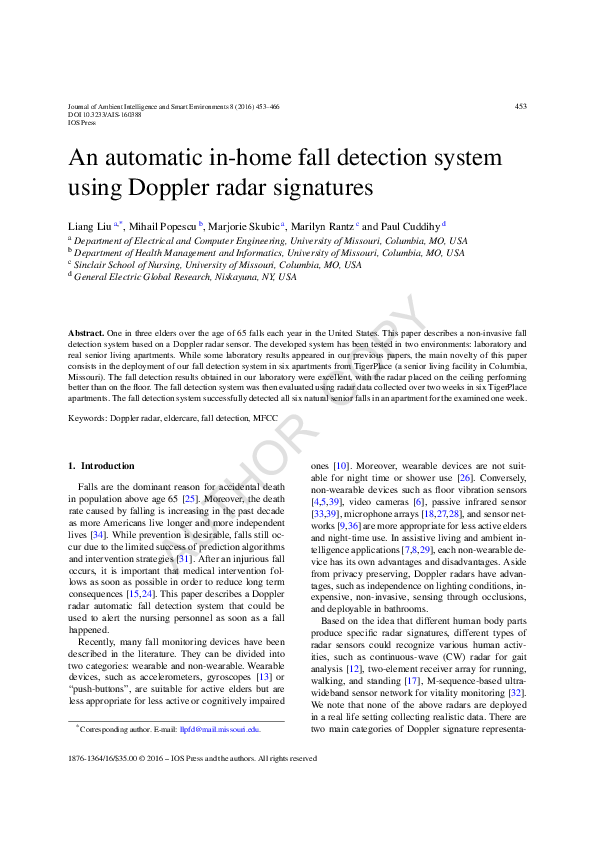 (PDF) An automatic in-home fall detection system using Doppler radar ...