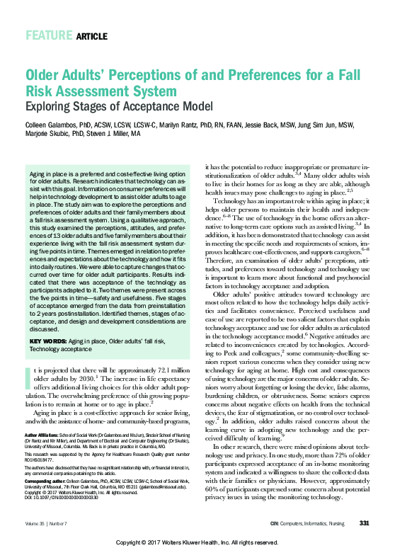 (PDF) Older Adults' Perceptions of and Preferences for a Fall Risk ...