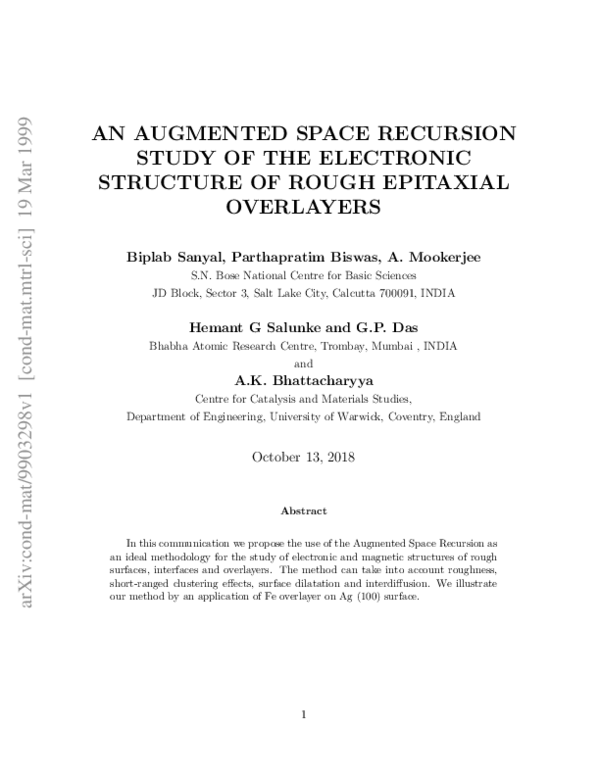 (PDF) An augmented-space recursion study of the electronic structure of rough epitaxial overlayers