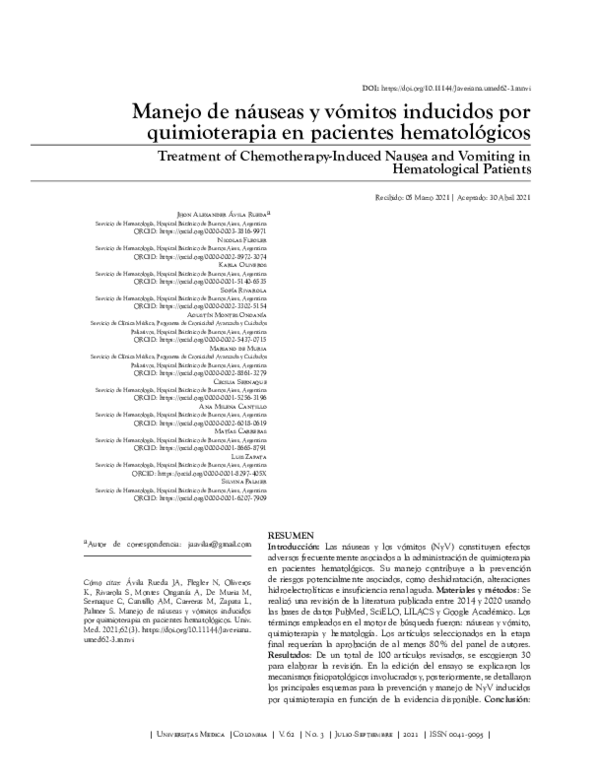 (PDF) Manejo de náuseas y vómitos inducidos por quimioterapia en ...