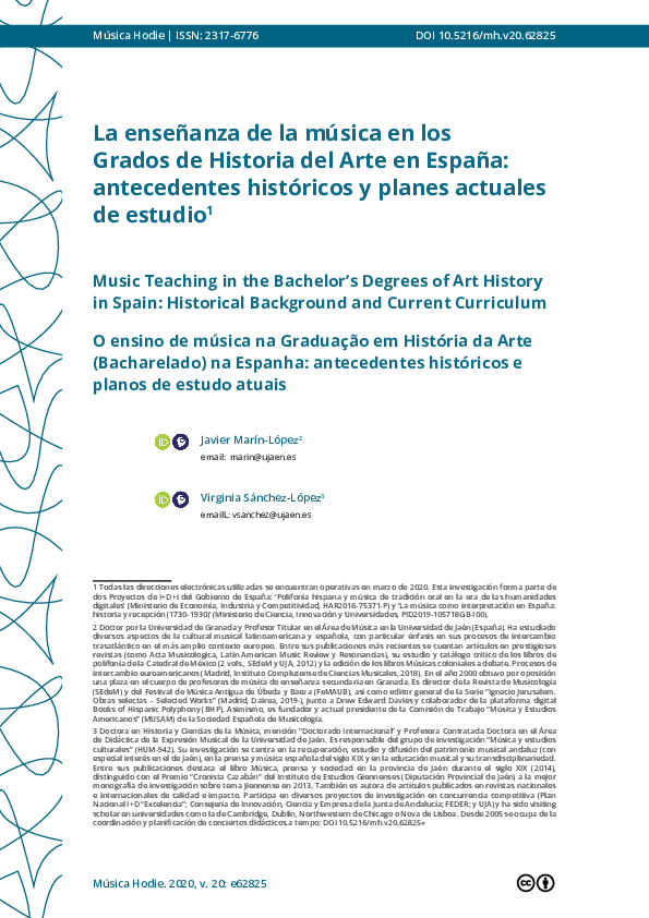 (PDF) Enseñanza de la música en los Grados de Historia del Arte en España