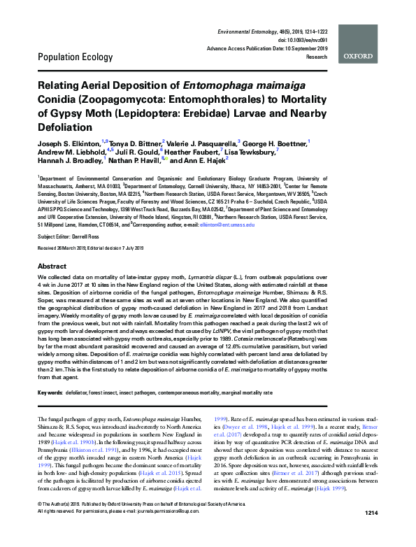 (PDF) Relating Aerial Deposition of Entomophaga maimaiga Conidia ...