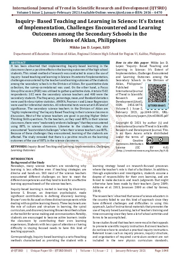 (PDF) Inquiry- Based Teaching and Learning in Science: It’s Extent of ...