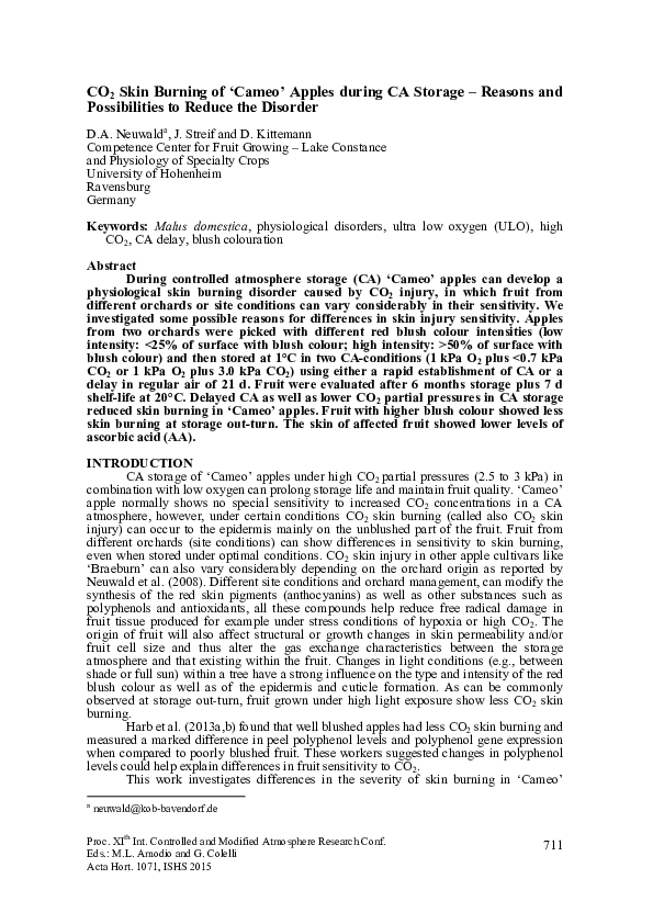 (PDF) CO2 Skin Burning of 'Cameo' Apples During Ca Storage - Reasons ...