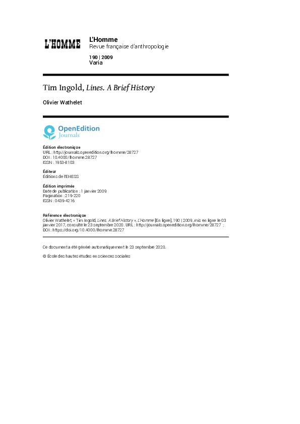 (PDF) Tim Ingold, Lines. A Brief History