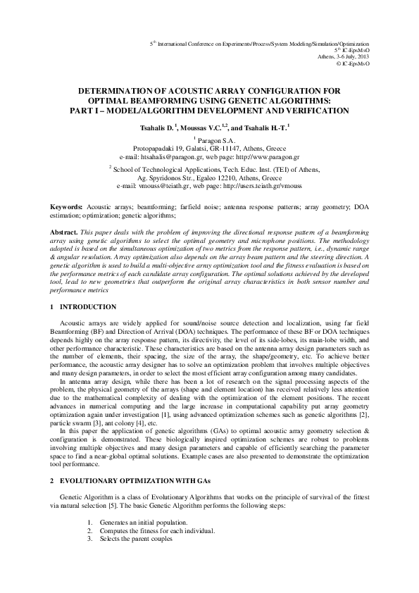 Pdf Determination Of Acoustic Array Configuration For Optimal Beamforming Using Genetic