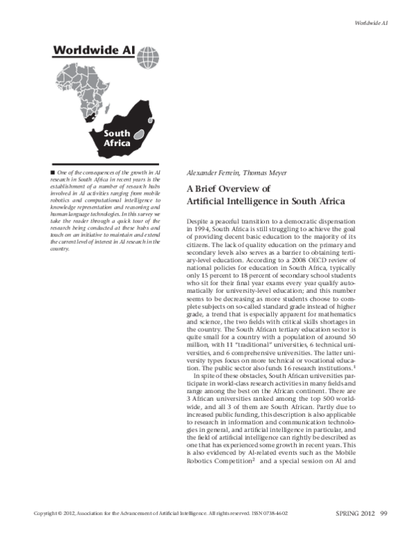 (PDF) A Brief Overview of Artiﬁcial Intelligence in South Africa ...