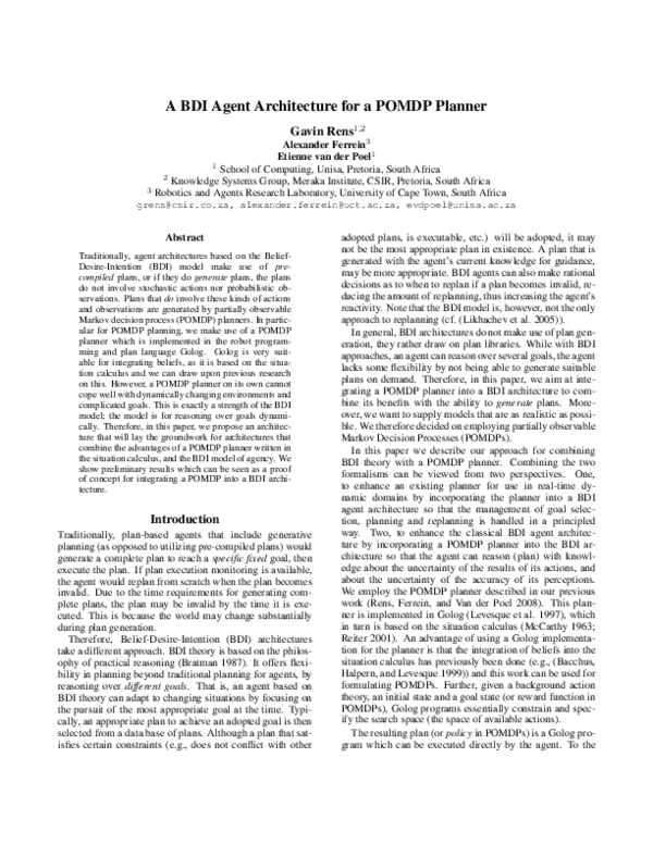 (PDF) BDI agent architecture for a POMDP planner