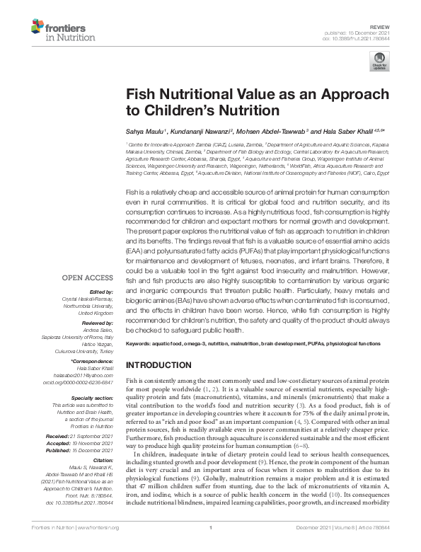 (PDF) Fish Nutritional Value as an Approach to Children's Nutrition