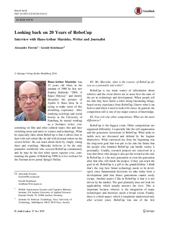 (PDF) Looking Back on 20 Years of RoboCup | Alexander Ferrein ...