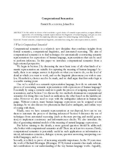 (PDF) Computational Semantics | Patrick Blackburn - Academia.edu (PDF) Computational Semantics | Patrick Blackburn - Academia.edu
