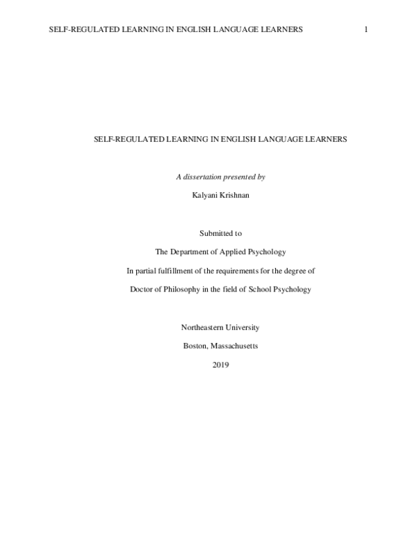 Pdf Self Regulated Learning In English Language Learners