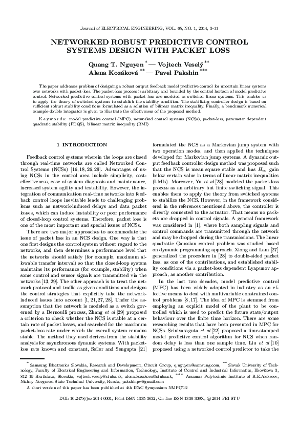 (PDF) Networked Robust Predictive Control Systems Design with Packet Loss