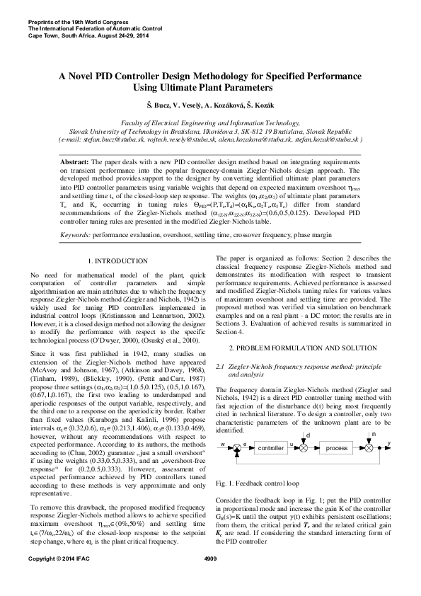 Pdf A Novel Pid Controller Design Methodology For Specified