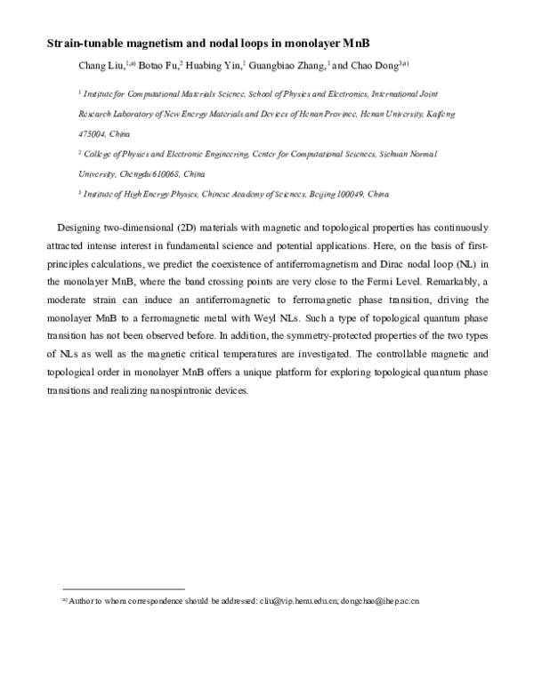 (PDF) Strain-tunable magnetism and nodal loops in monolayer MnB ...