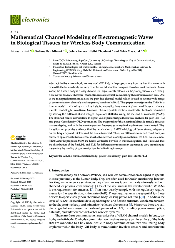 (PDF) Mathematical Channel Modeling of Electromagnetic Waves in Biological Tissues for Wireless ...