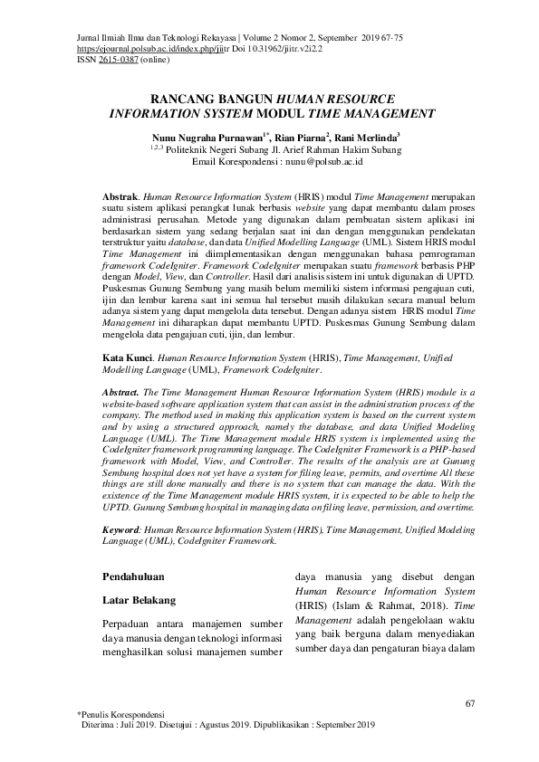 (PDF) Rancang Bangun Human Resource Information System Modul Time Management