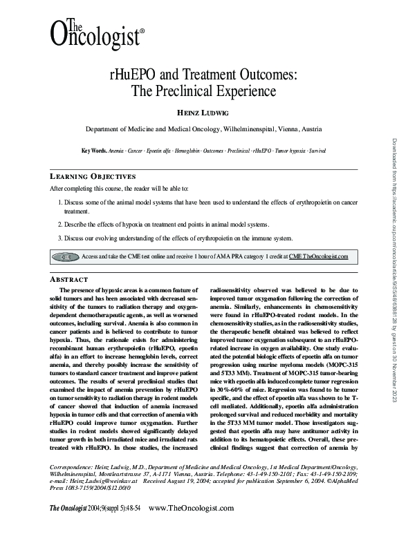 (PDF) rHuEPO and Treatment Outcomes: The Preclinical Experience