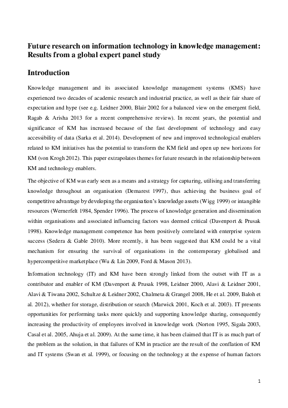 (PDF) Future research on information technology in knowledge management
