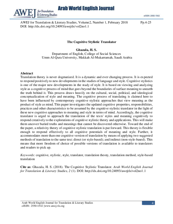 (PDF) The Cognitive Stylistic Translator