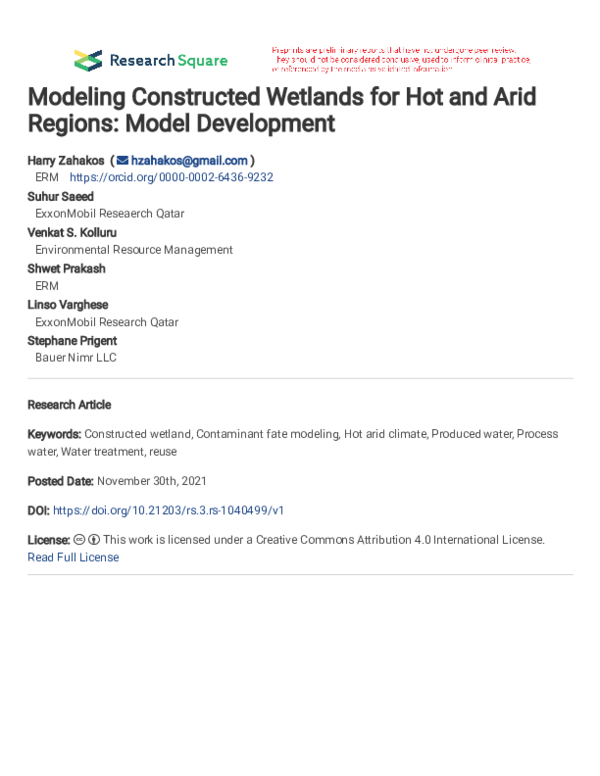 (PDF) Modeling Constructed Wetlands for Hot and Arid Regions: Model ...