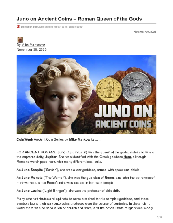 (PDF) Juno on Ancient Coins - Roman Queen of the Gods
