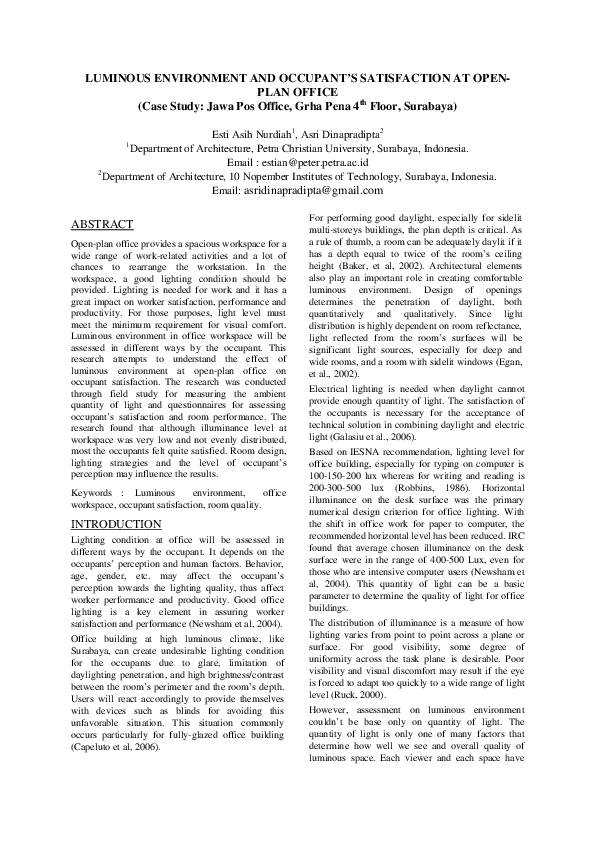 (PDF) LUMINOUS ENVIRONMENT AND OCCUPANT’S SATISFACTION AT OPEN-PLAN ...