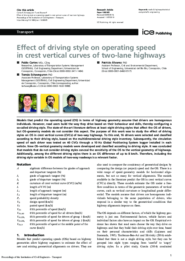 (PDF) Effect of driving style on operating speed in crest vertical ...