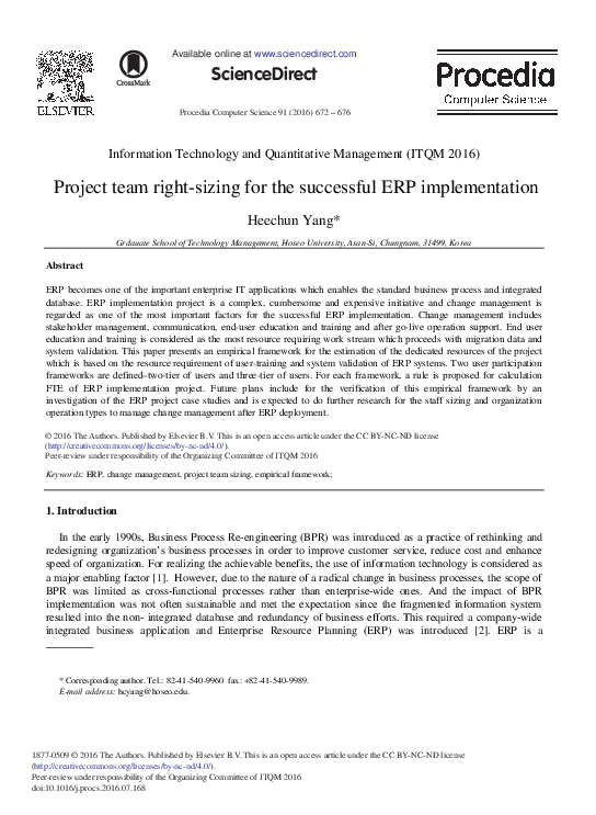 (PDF) Project Team Right-sizing for the Successful ERP Implementation