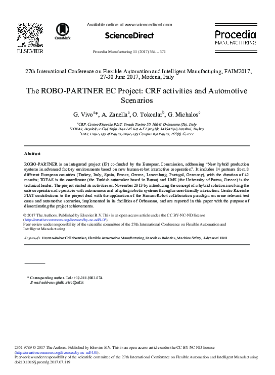 (PDF) The ROBO-PARTNER EC Project: CRF Activities and Automotive Scenarios