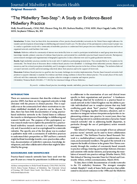 (PDF) “The Midwifery Two‐Step”: A Study on Evidence‐Based Midwifery ...