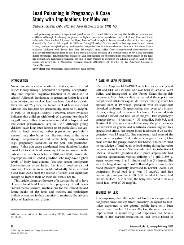 (PDF) Lead Poisoning in Pregnancy: A Case Study with Implications for ...