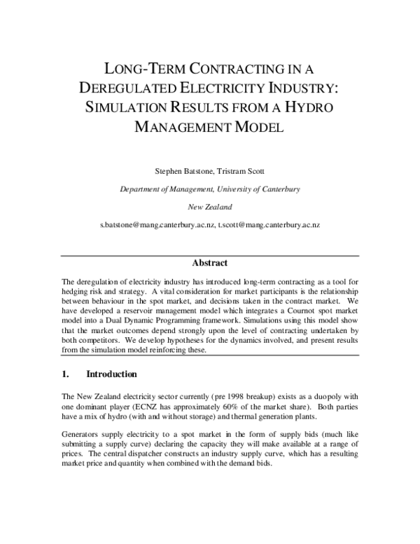 (PDF) Long-term Contracting in a Deregulated Electricity Industry ...