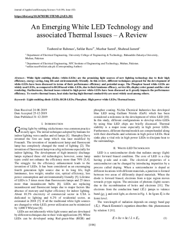 (PDF) White LED Technology: Performance and Thermal Challenges