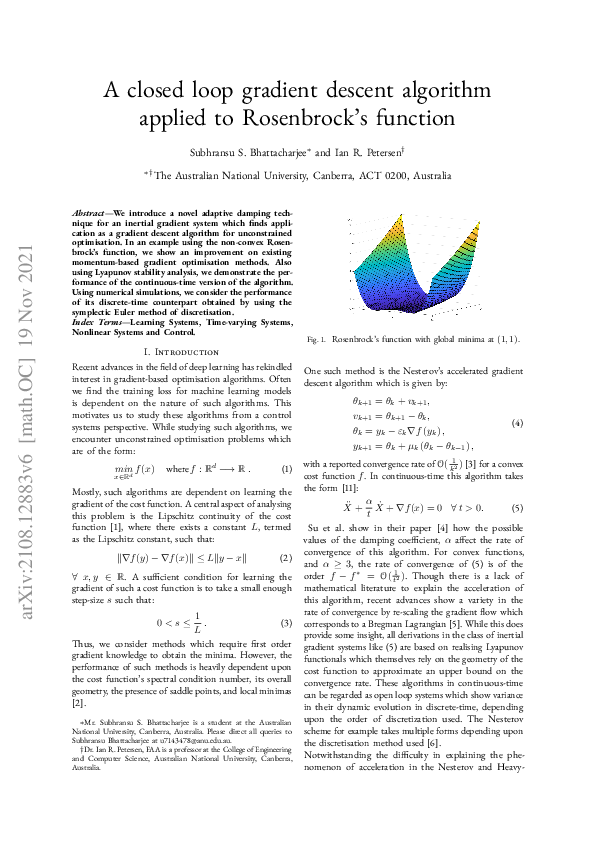 (PDF) A Closed Loop Gradient Descent Algorithm applied to Rosenbrock’s function | Subhransu S ...