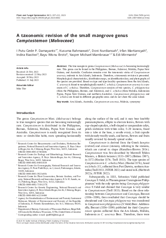 (PDF) A taxonomic revision of the small mangrove genus Camptostemon ...