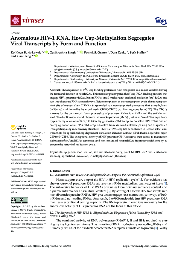 (PDF) Anomalous HIV-1 RNA, How Cap-Methylation Segregates Viral ...