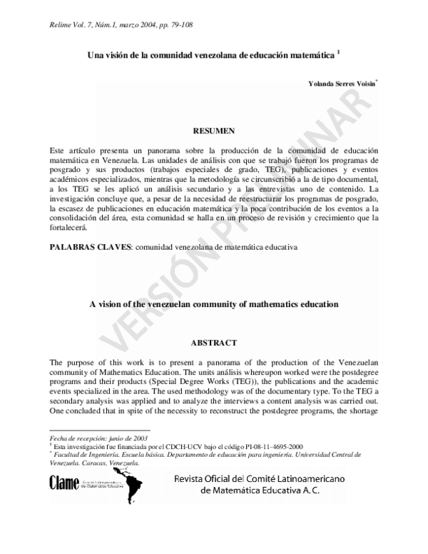 (PDF) A vision of the venezuelan community of mathematics education