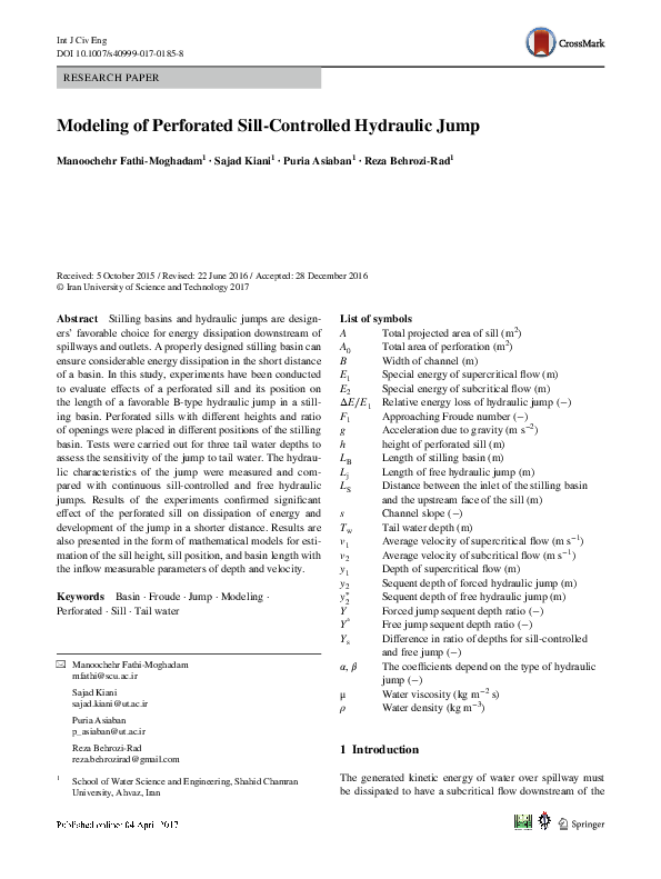 (PDF) Modeling of Perforated Sill-Controlled Hydraulic Jump