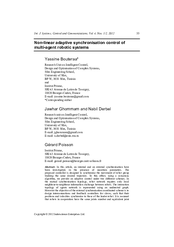 Non-linear adaptive synchronisation control of multi-agent robotic systems