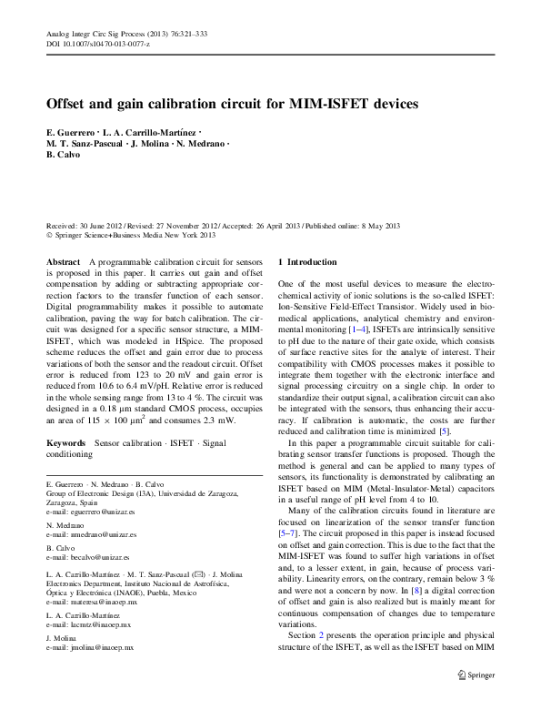 Pdf Offset And Gain Calibration Circuit For Mim Isfet Devices