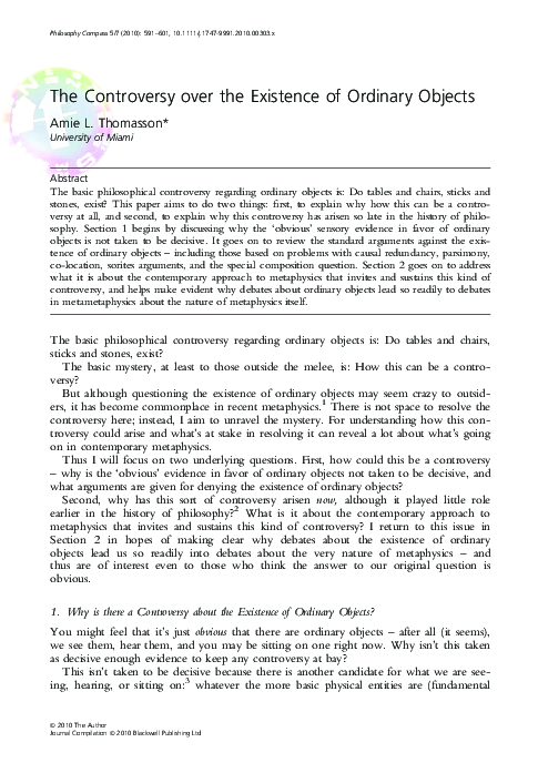 (PDF) The Controversy over the Existence of Ordinary Objects