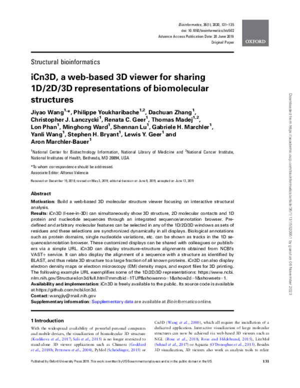 (PDF) iCn3D, a Web-based 3D Viewer for the Visualization of Biomolecular Structure and Sequence ...
