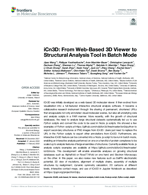 (PDF) iCn3D: From Web-Based 3D Viewer to Structural Analysis Tool in Batch Mode